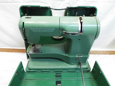 Vintage Elna Portable Green Supermatic Sewing Machine in Case 722010 ...