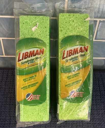 LOT OF 2 Libman Scrubster Green Sponge Mop Refill Easy Change Snap-On ...