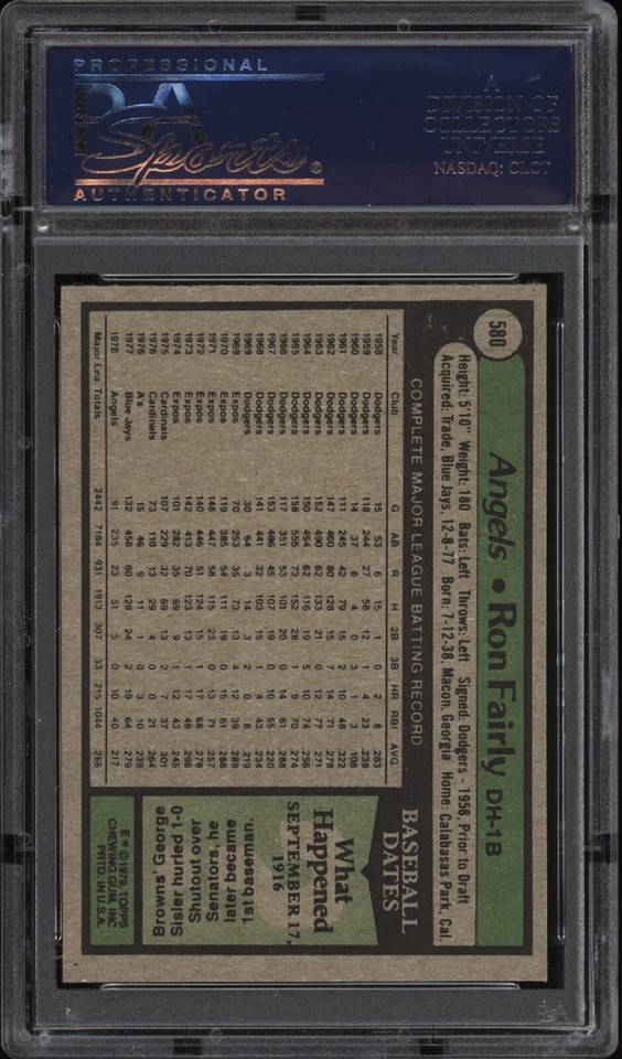 1979 Topps #580 Ron Fairly - Angels - PSA 9 - No PSA 10 - *55073 ...