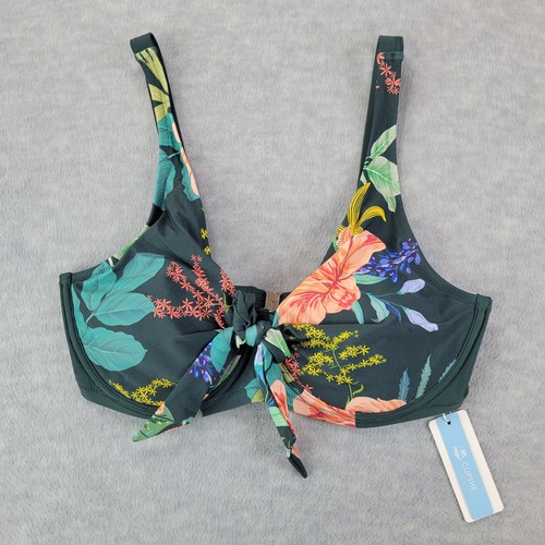 Cupshe Swimsuit Bikini Top Dk Green Floral Print Underwire Women's Plus ...