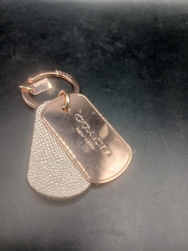 RARE! Coach Hangtag Military Dog Tag Style Key Chain Fob Bag Charm Rose ...