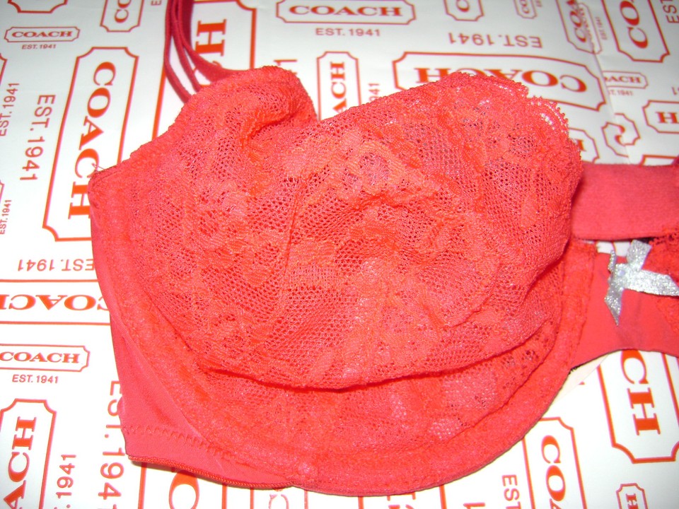 NWT VICTORIA'S SECRET UNLINED DEMI BRA 34C RED GRAY BOW STUNNING | eBay