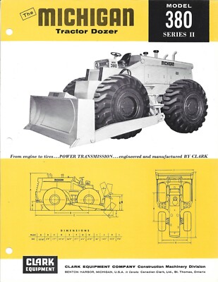 Clark Michigan 380 Series II Tractor Dozer Showroom Sales Pamphlet ...
