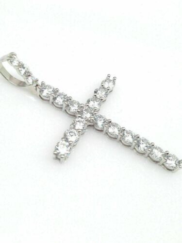 2Ct Round Cut Lab-Created Cross Necklace Pendant FreeChain 14K White ...