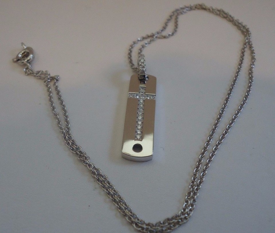 STERLING SILVER CROSS NECKLACE PENDANT W/ .75 cts LAB CREATED DIAMONDS ...