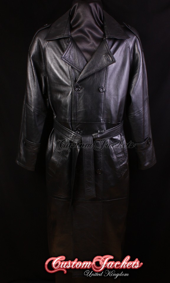 Men's OVERCOAT Black Lambskin Full Length Leather Long Jacket Long ...