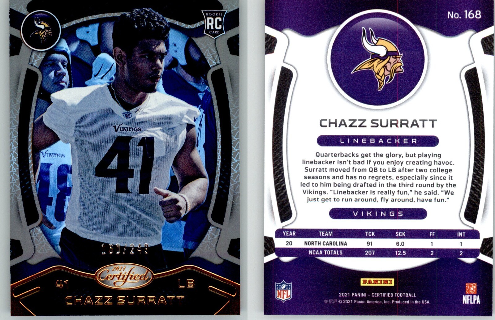 Chazz Surratt 2021 Certified Rookies Mirror Bronze #168 /249 Rookie RC ...