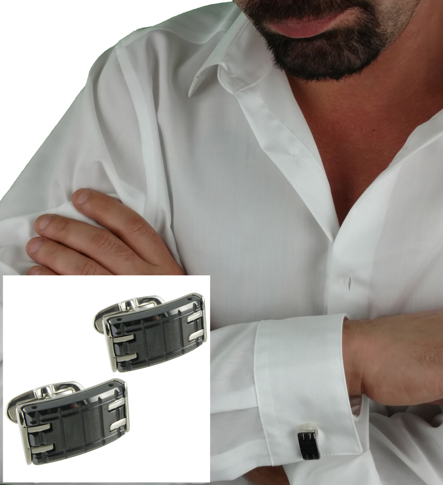 Rochet Cufflinks Black Ceramic Linear Whaleback Sleek Classy 3/4" | eBay