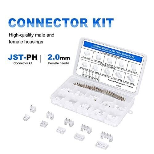 JST PH2.0 Connector kit 2/3/4/5/6Pin Plug with Terminal Wires Cables ...