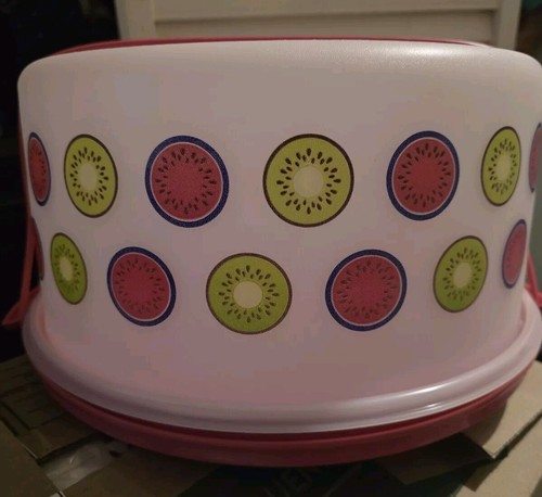 RARE Tupperware Maxi Round Cake Carrier Watermelon Kiwi 1256D PINK | eBay