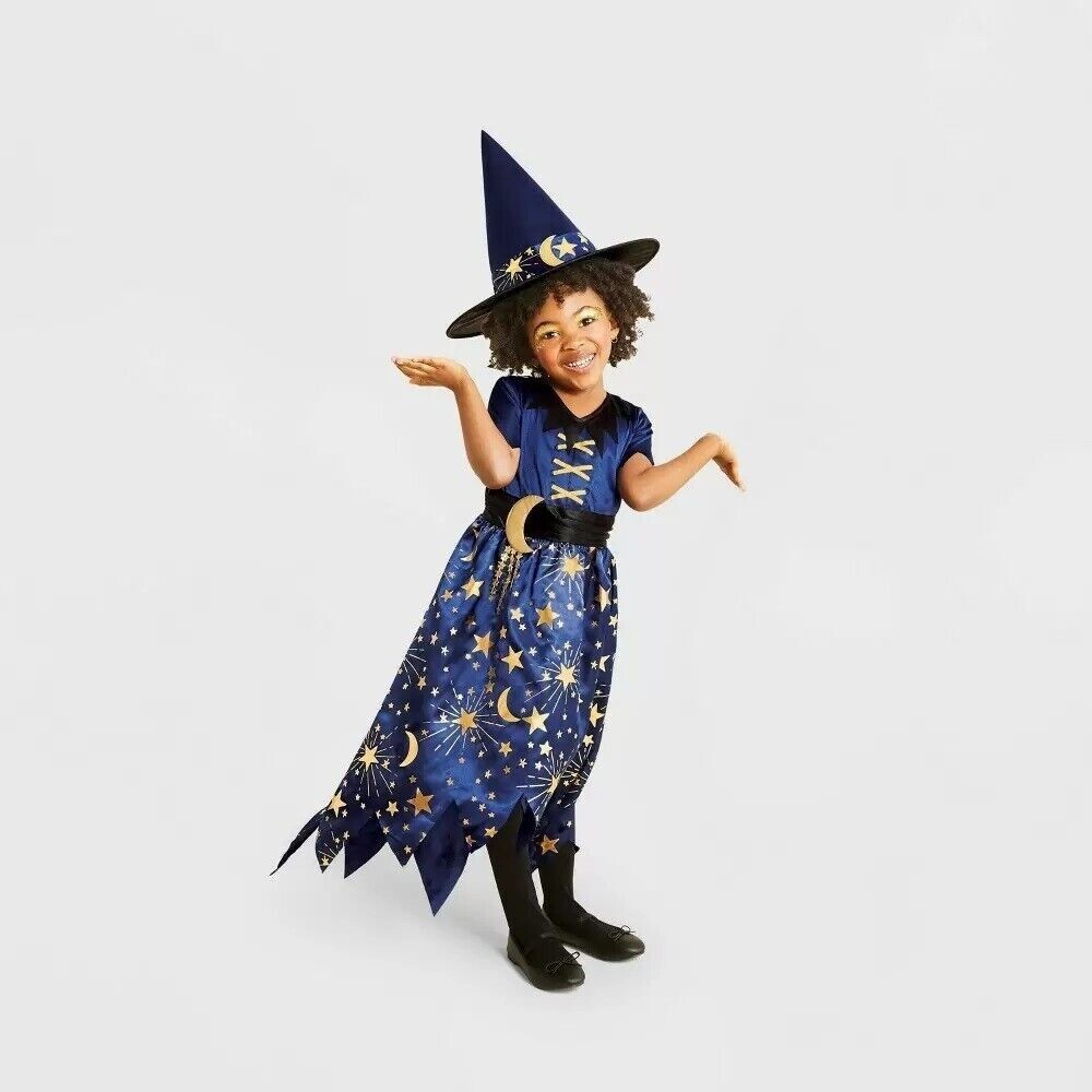 Kids Navy Moonlight Witch Halloween Costume with Hat Small 4-6 Wizard ...
