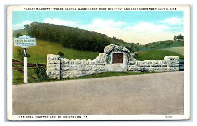 1936 Uniontown, PA Postcard- GREAT MEADOWS GEORGE WASHINGTON Sign Wall ...
