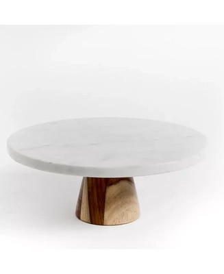 Laurie Gates Single-Tier White Marble Mango Wood 12 in. Cake Stand NEW ...