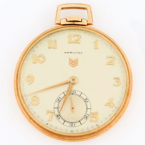 Hamilton 945 14K Solid Gold 23j 10s Pocket Watch 44mm w/Box Chevron ...