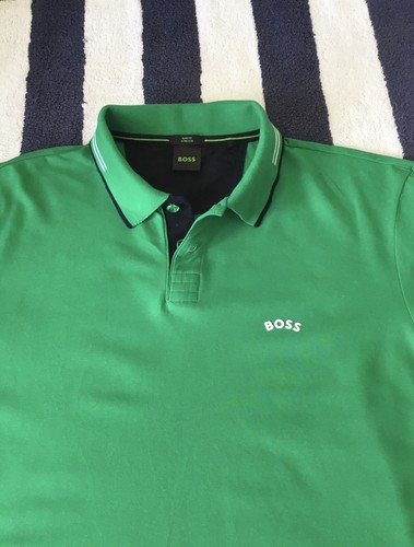 Mens Hugo Boss Green Label ‘Paul Curved’ Slim Fit Green Golf Polo Shirt ...