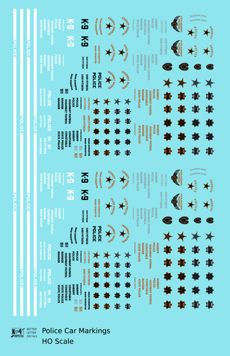K4 HO 1:87 Scale Decals Police Car Markings Gold, Silver Black and ...