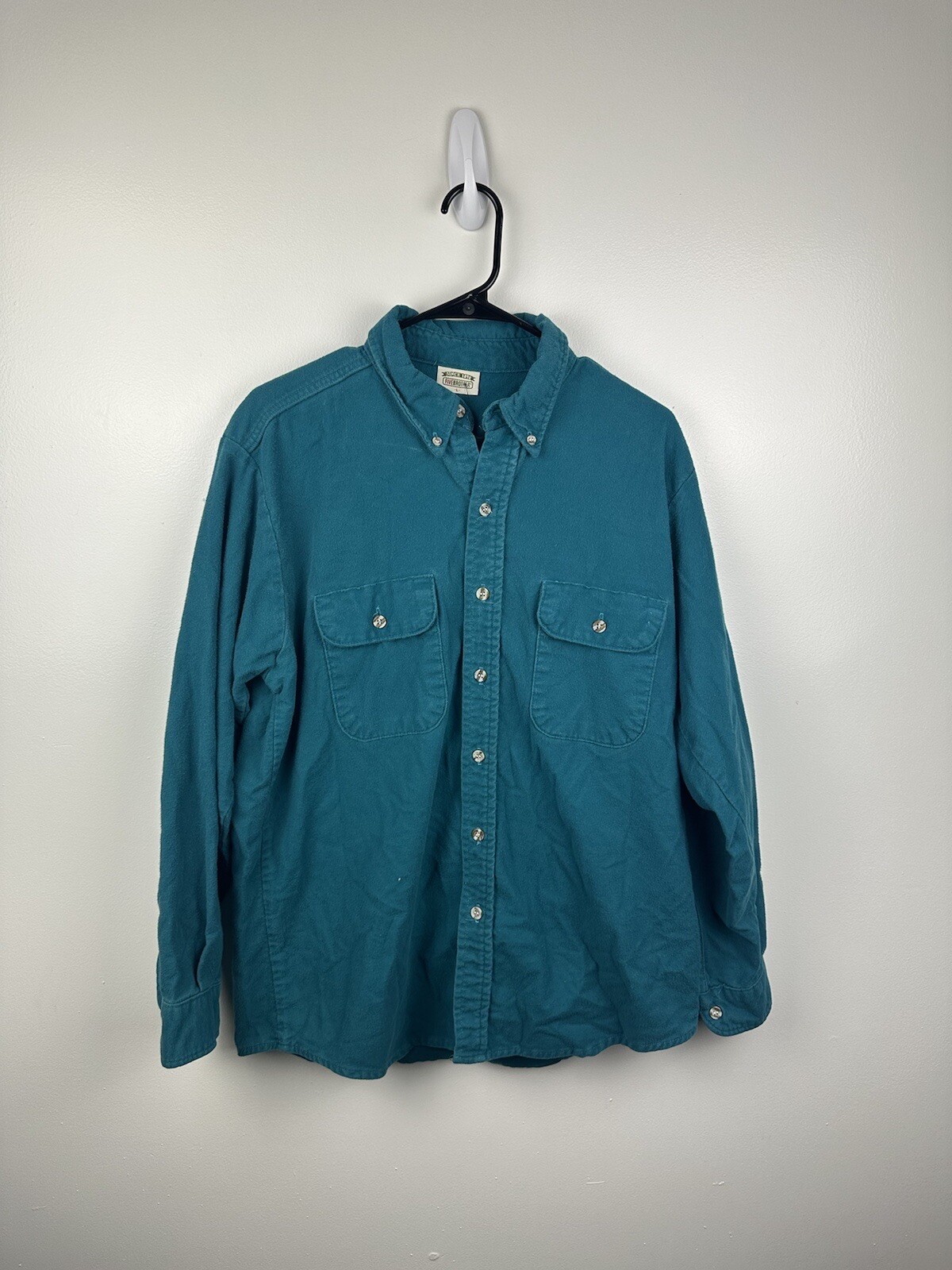 Five Brother Vintage USA Made Blank Flannel Size Large Turquoise | eBay