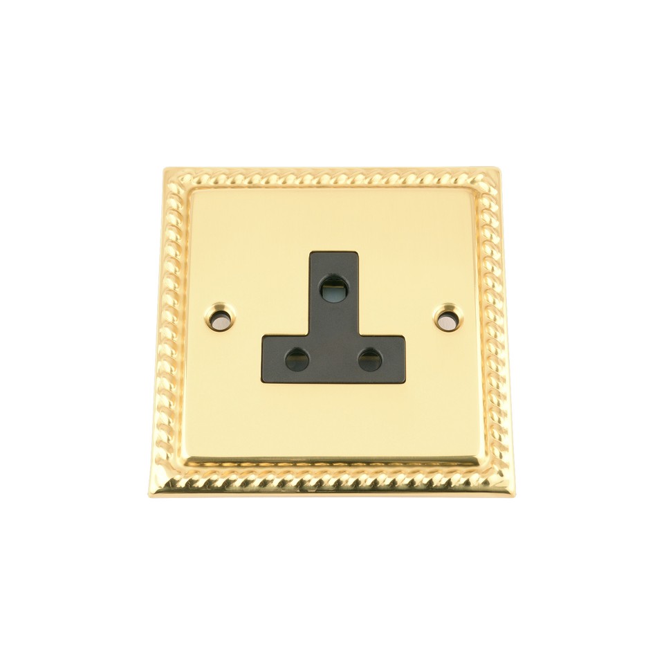 Round Pin 3 Pin Single Socket 1 Gang 5A or 2A in Polished Brass ...