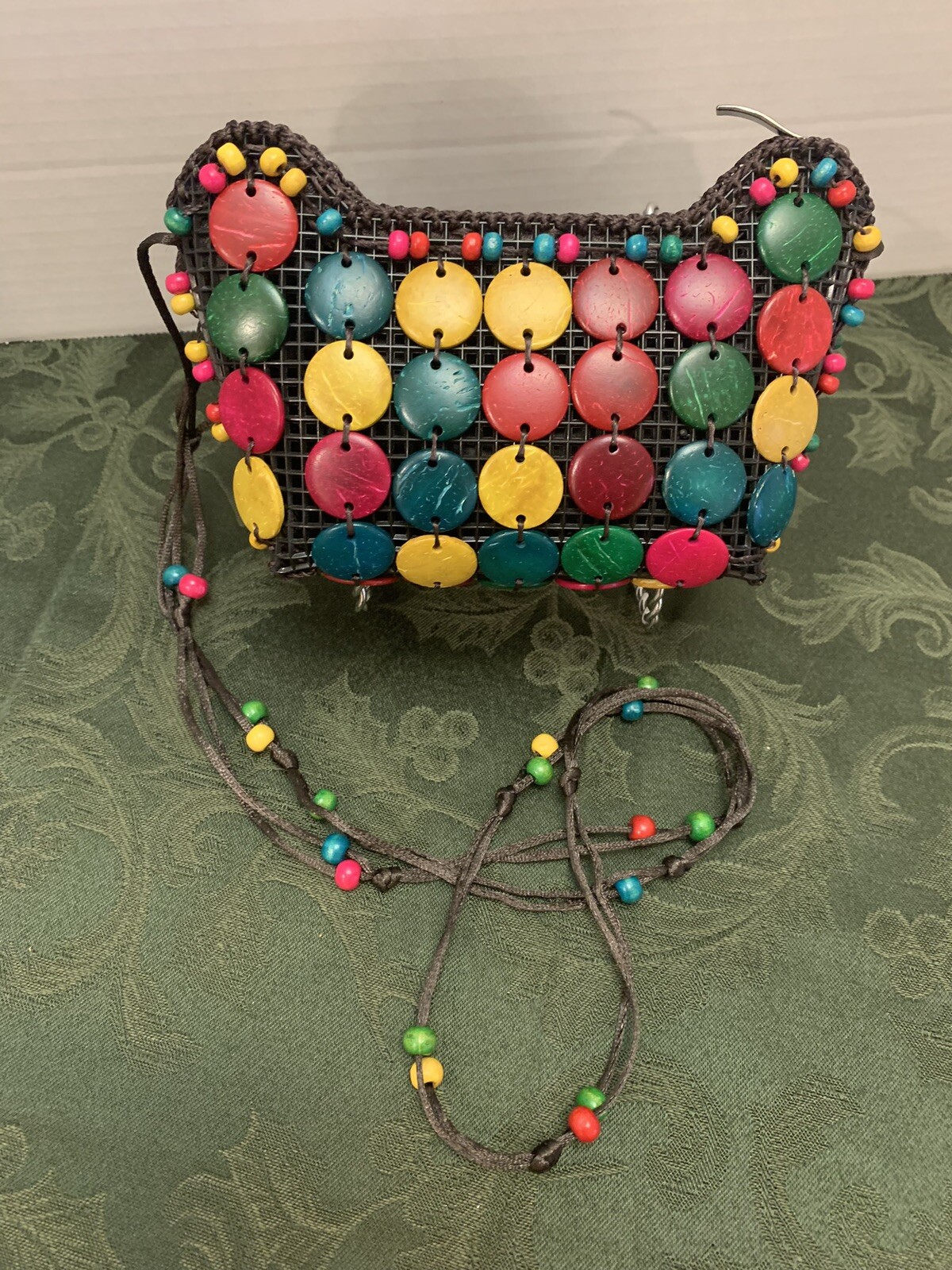 Small Wooden Boho Beaded Handbag Bright Colors - Gem