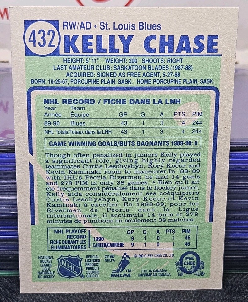 90-91 O-Pee-Chee Kelly Chase Rookie 🚨🚨🚨 St. Louis Blues | eBay