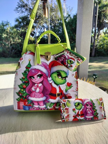 The Grinch Christmas Design Purse Bag/Backpack, Wallet And Coins Purse ...