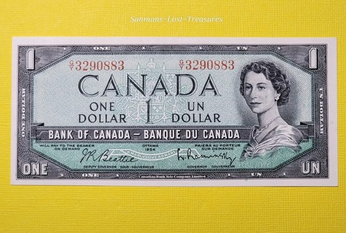 1954 Canada 1 Dollar Banknote Queen Elizabeth II Canadian Gem ...