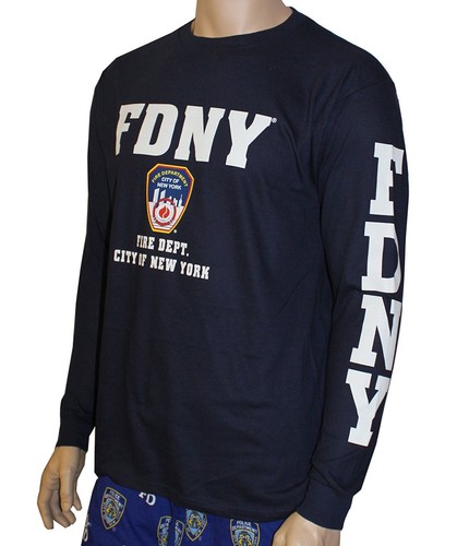 FDNY Long Sleeve Fire Dept Licensed T-Shirt Navy NYFD New York Mens ...