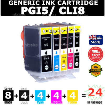 24x Generic Ink PGI-5 CLI-8 For Canon IP3300 5200 IX4000 5000 MP530 520 ...