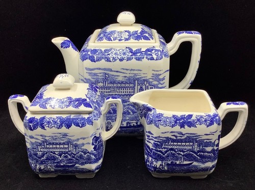 Vintage Blue Delft Style Porcelain Tea Set,Tea Pot,Creamer,Sugar Bowl ...