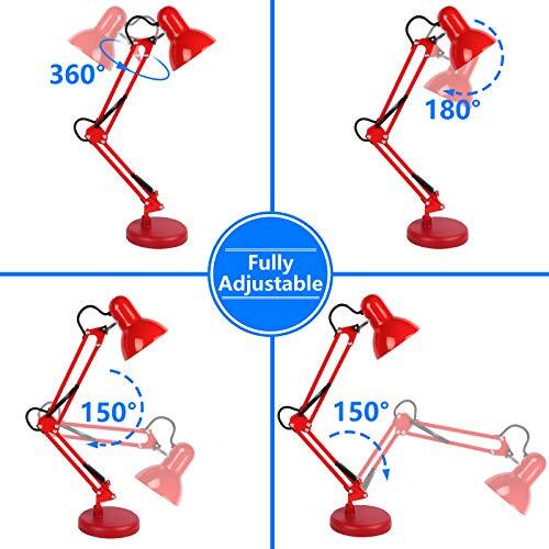 Metal Desk Lamp, Adjustable Goose Neck Swing Arm Table Lamp with Red | eBay