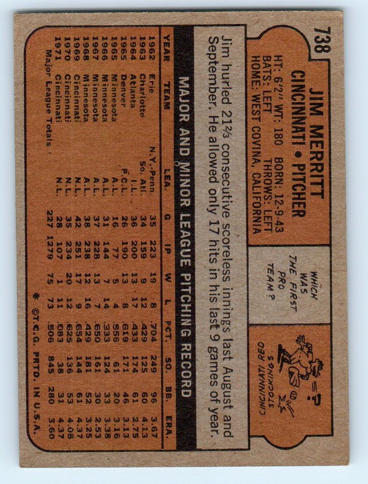 1972 Topps #738 Jim Merritt Cincinnati Reds | eBay