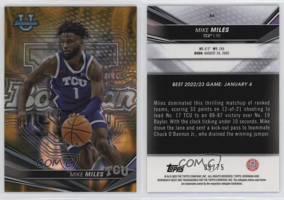 2022-23 Bowman U Best Gold Lava Refractor 6/75 Mike Miles Jr Mike Miles ...