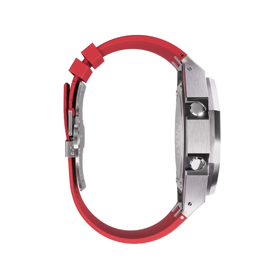 Casioak Custom Modded Metal Watch GA-2100 Mod Silver Case Red Strap ...