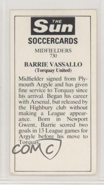 1978 The Sun Soccercards Midfielders Barrie Vassallo #730 | eBay