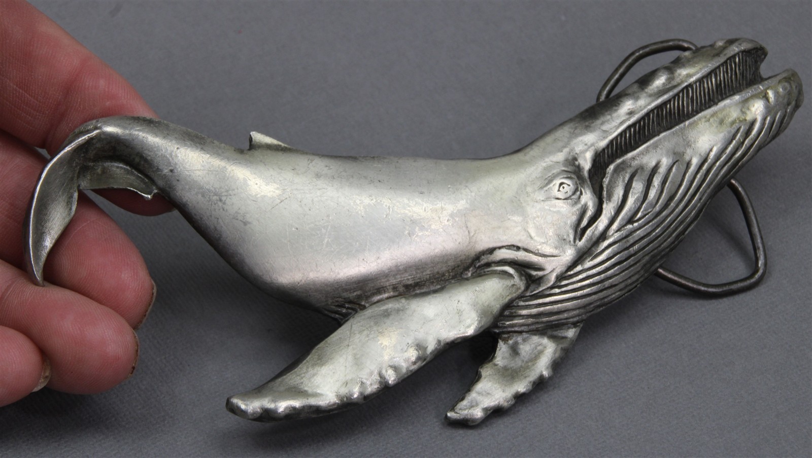 1979 Vinegarroon Foundry Fine Pewter 6" HUMPBACK WHALE Belt Buckle Fits ...