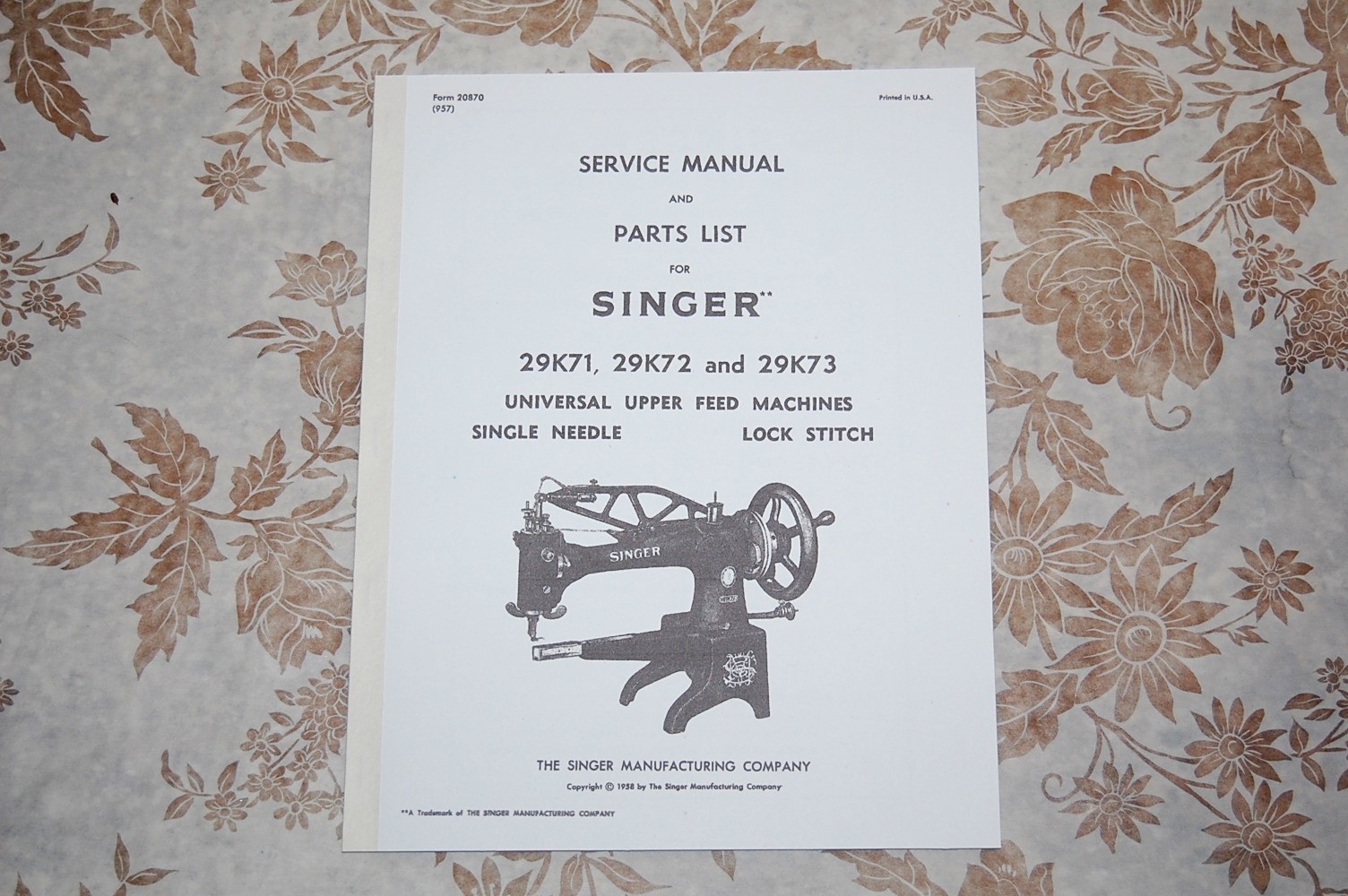 Service + Illustrated Parts Manual for Singer Sewing Machines 29k71 ...