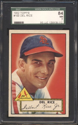 1952 Topps Baseball Del Rice #100 SGC 84 7 CARDINALS NM | eBay