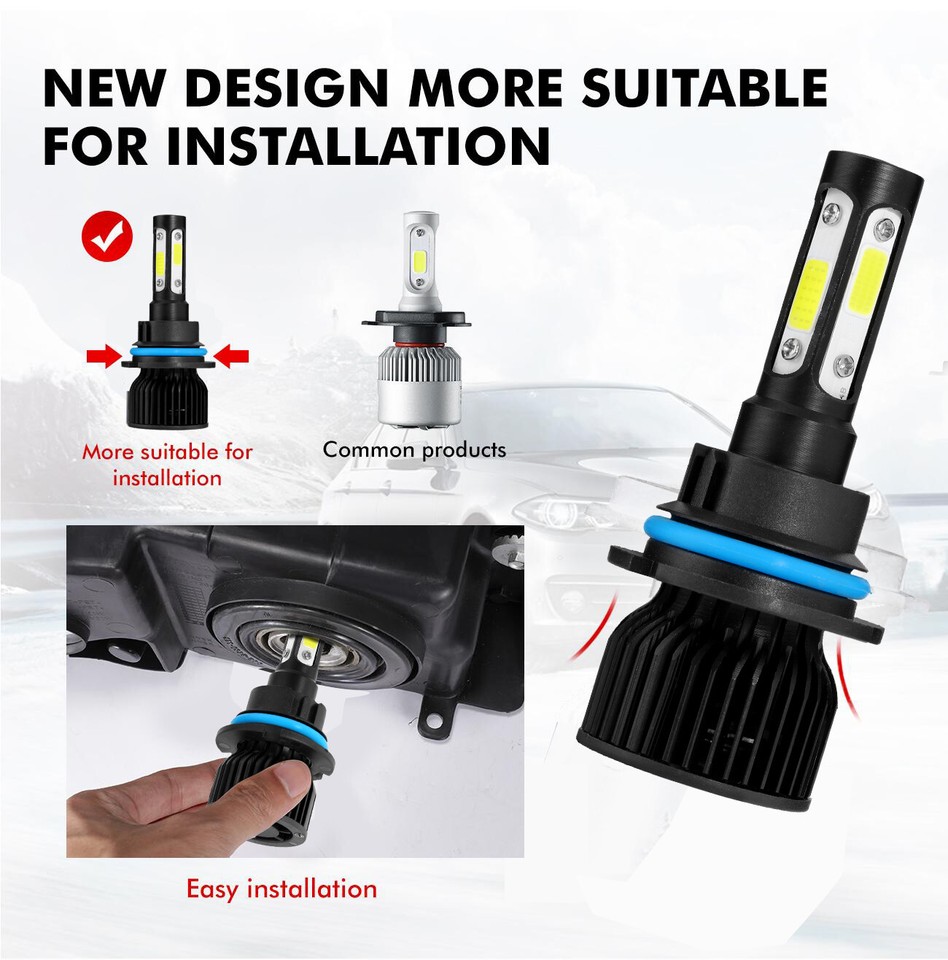 4 Sided 9004 LED Headlight Bulb Hi/Lo Beam 10000W 3600000LM 6000K Super ...