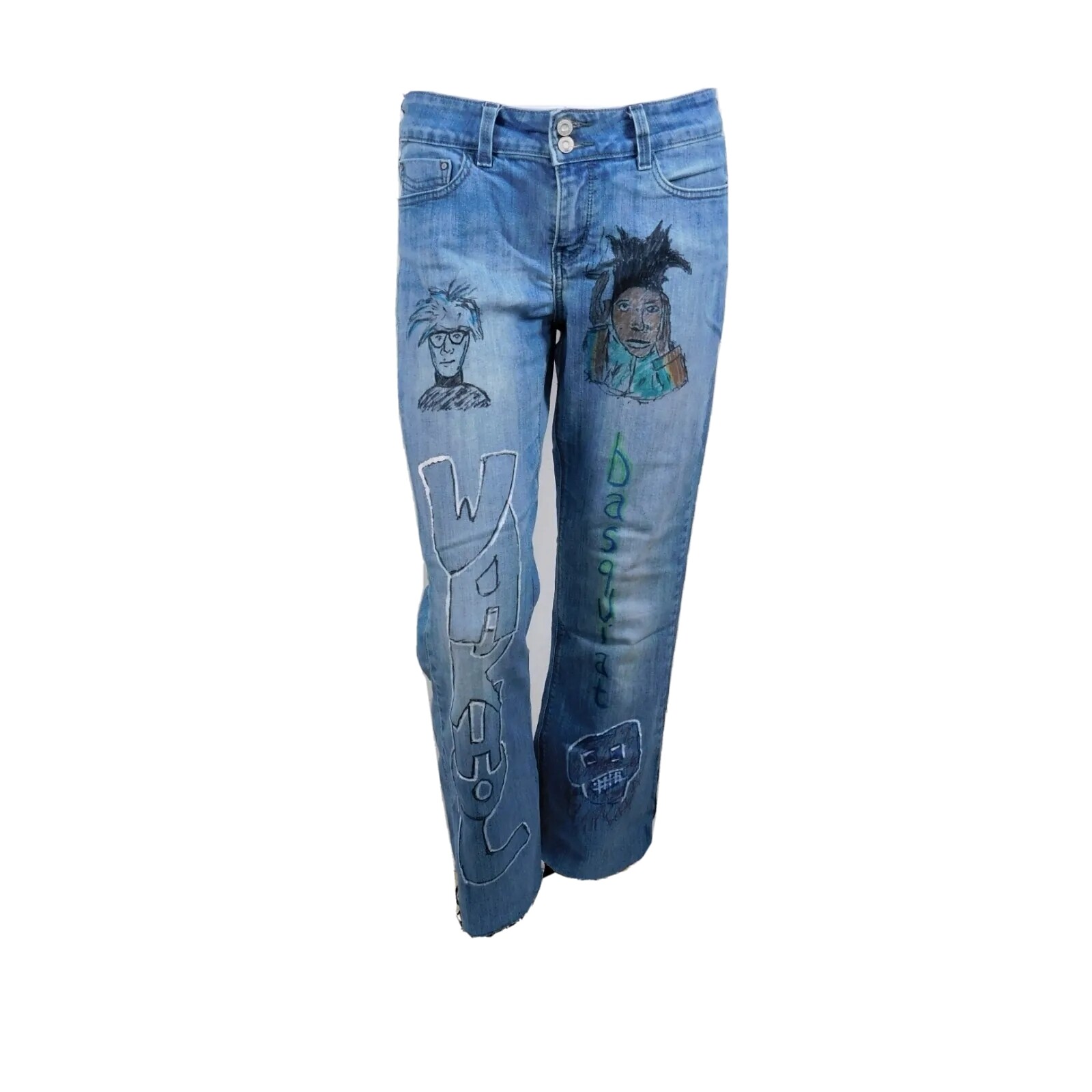 Upcycled Warhol/Basquiat Inspired Hand Drawn Denim 52… - Gem