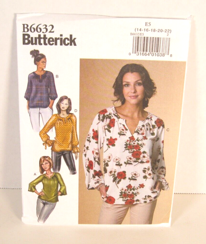 Butterick 6632 Easy Pullover Top w/ Shaped Neckline Pattern Misses' 14 ...