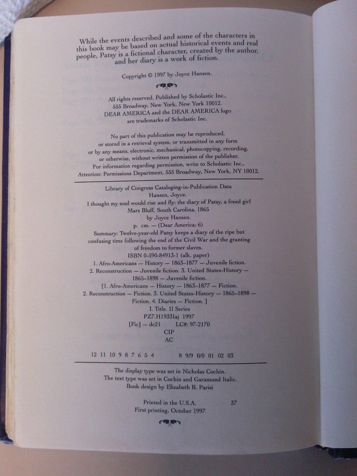 Dear America Thought My Soul Would Rise & Fly Diary of Patsy Freed Girl ...