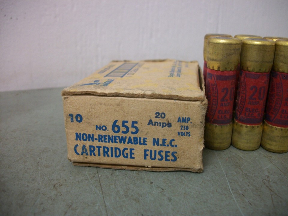 EAGLE BOX OF 10 NON-RENEWABLE CARTRIDGE FUSES 655 20AMP 250VOLT NIB | eBay