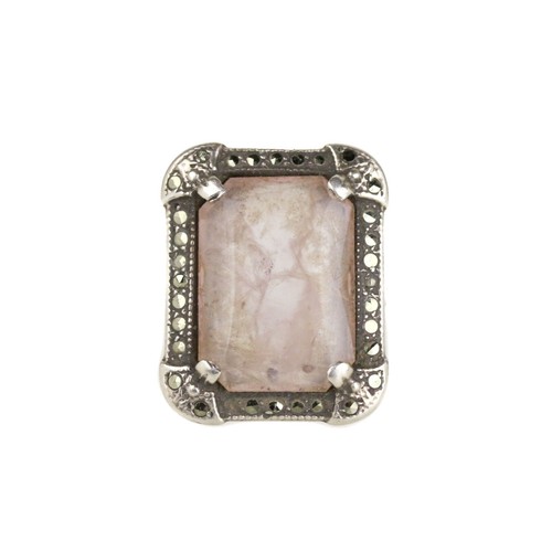 Antique Art Deco Sterling Silver Pale Rose Quartz Marcasite Ring Sz 4 ...