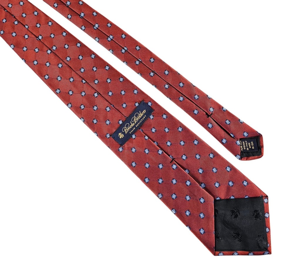 Brooks Brothers Silk Tie Mens Vermilion Geometric Woven Necktie Stain ...