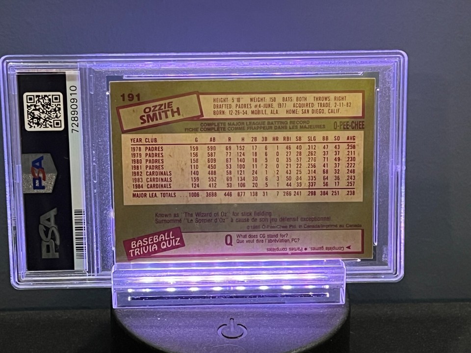 1985 O-PEE-CHEE OZZIE SMITH #191 PSA 7 (NEW LABEL=TOUGH GRADE) | eBay