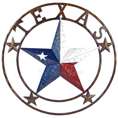 24" Texas Flag Barn Star Metal Embossed License Plate Western Wall ...