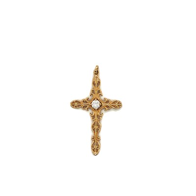 Vintage 14k Yellow Gold 0.25 Ct Diamond Open Swirl Cross Pendant Female ...