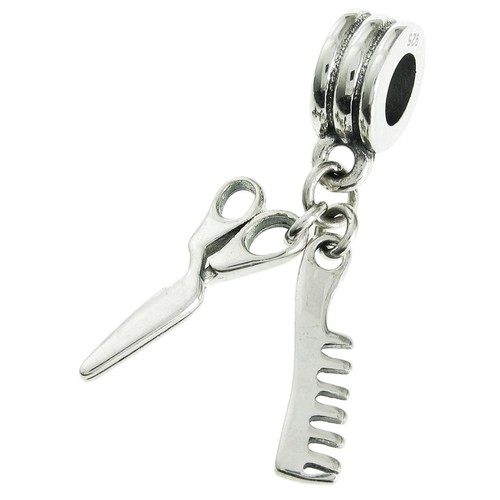 Sterling Silver Hair Stylist Scissors Comb European Style Dangle Bead Charm | eBay