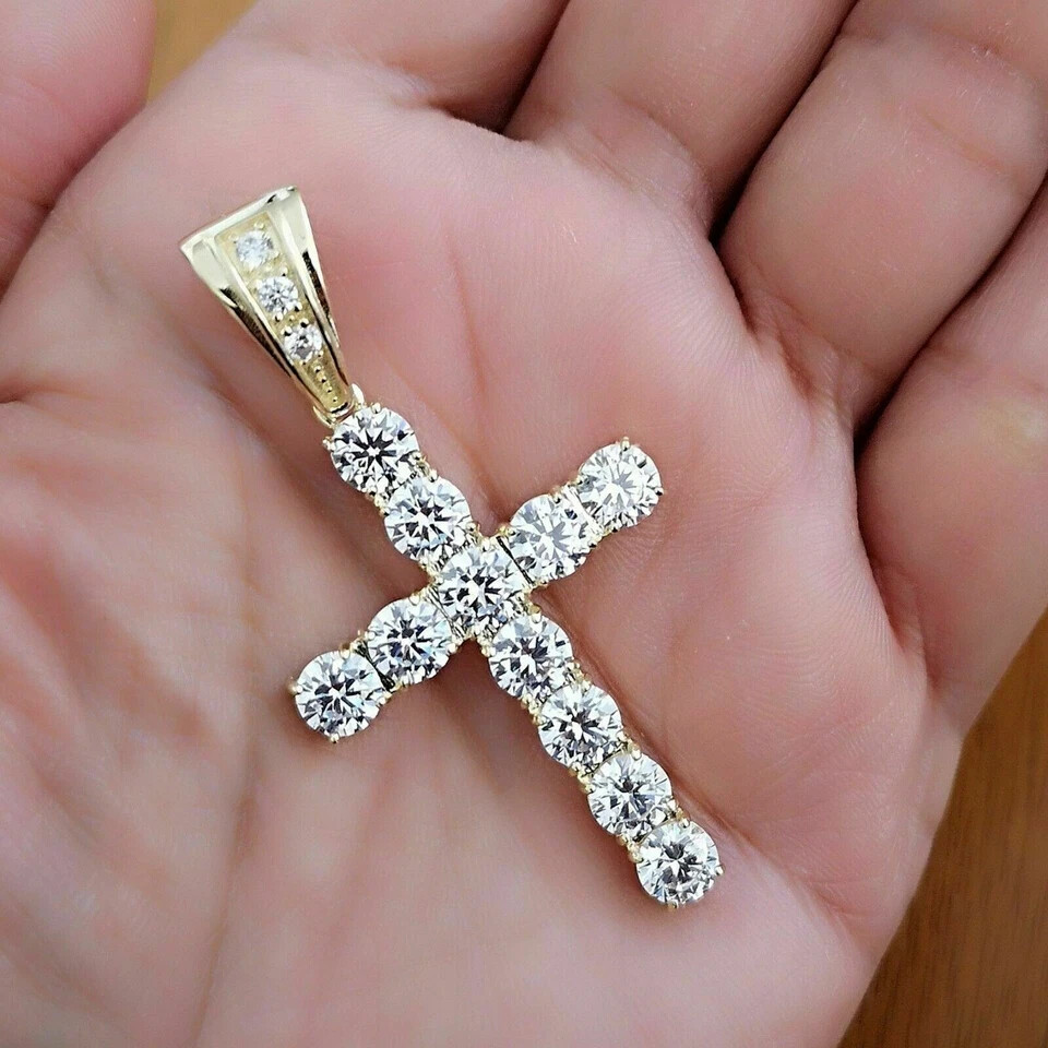 Genuine Cross Pendant 2Ct Lab Created Diamond 14K Yellow Gold Over Free ...