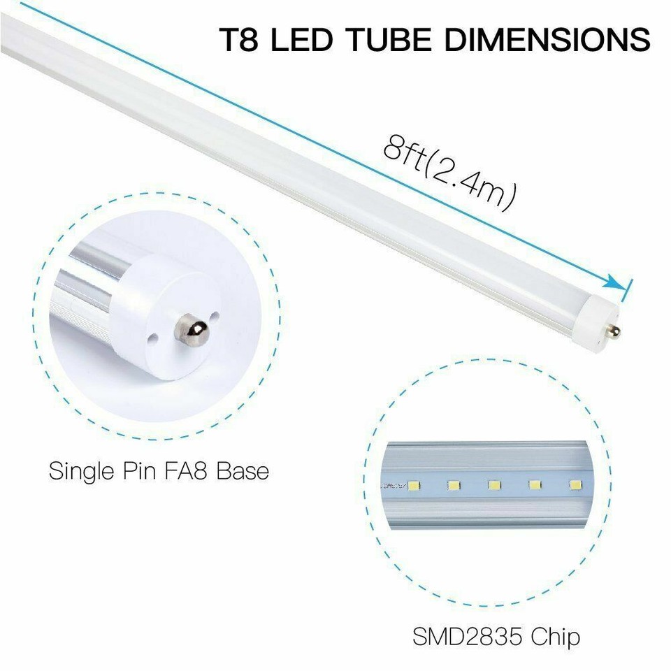 25Pcs T8 T10 T12 8FT LED Tube Light Single Pin FA8 45W 6500K LED Shop ...